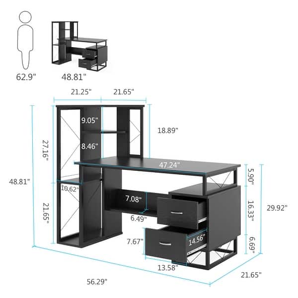 Tribesigns Computer Desk with Drawers, Functional Writing Desk with ...