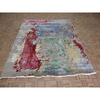Hand Knotted Multi Colored Modern with Wool & Silk Oriental Rug (8'3" x ...