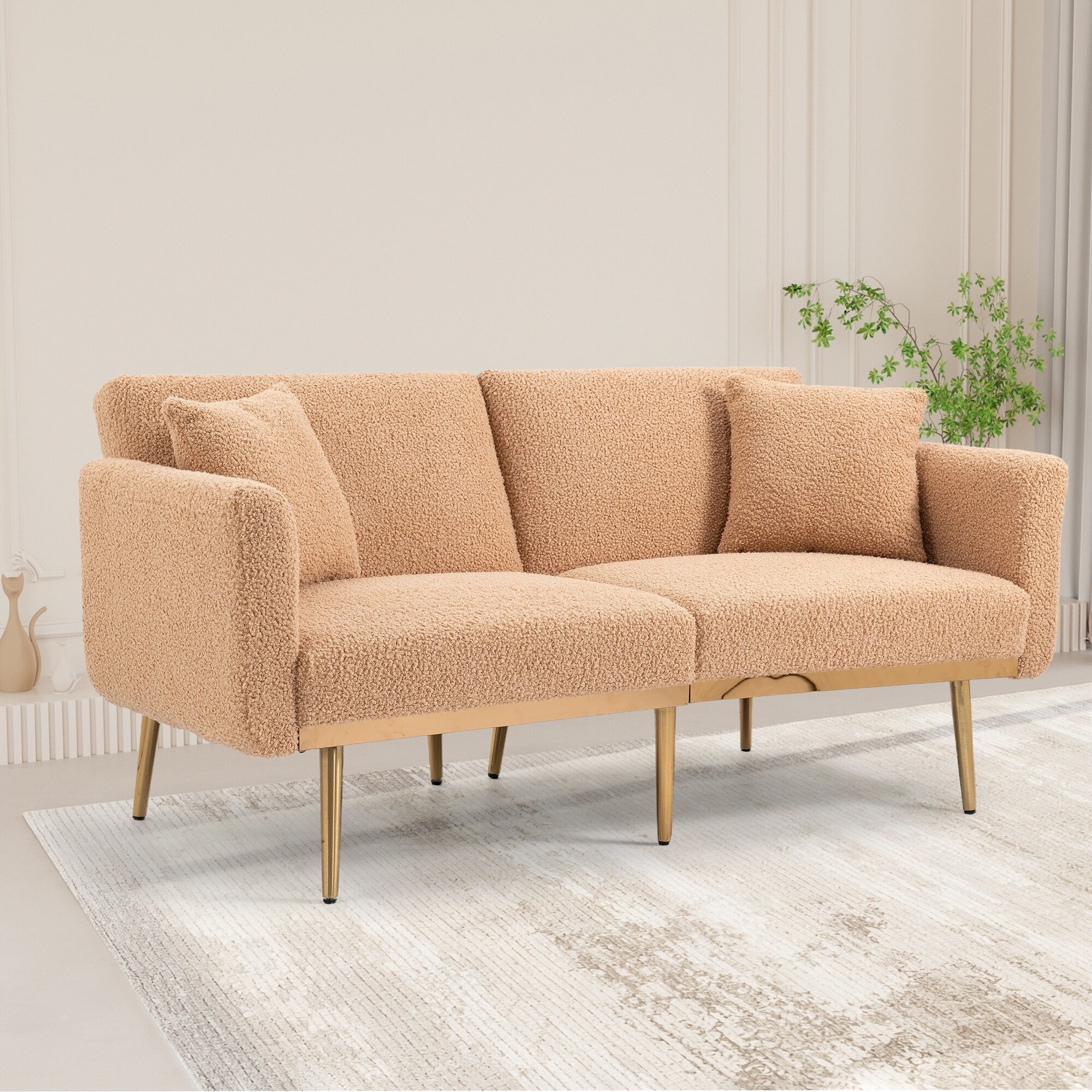 Velvet Fabric Upholstered Loveseat Sofa Bed with Adjustable Backrest European Sleeper Sofa Couch for Compact Small Place Bed Bath Beyond 39008516