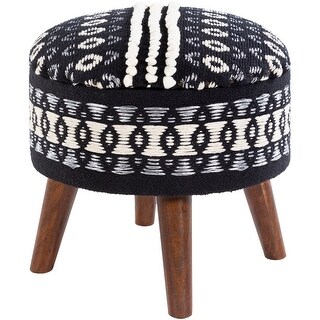 16" Black and White Geometric Hand Woven Round Storage Footstool - Bed ...