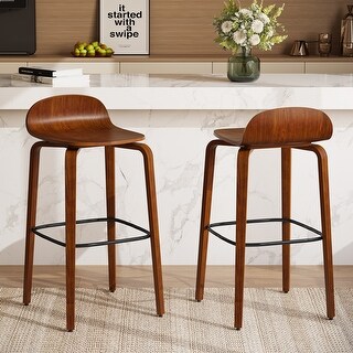 Moasis Modern 26"H Bent Wood Counter Stools, Footrest, Low Back (Set of ...