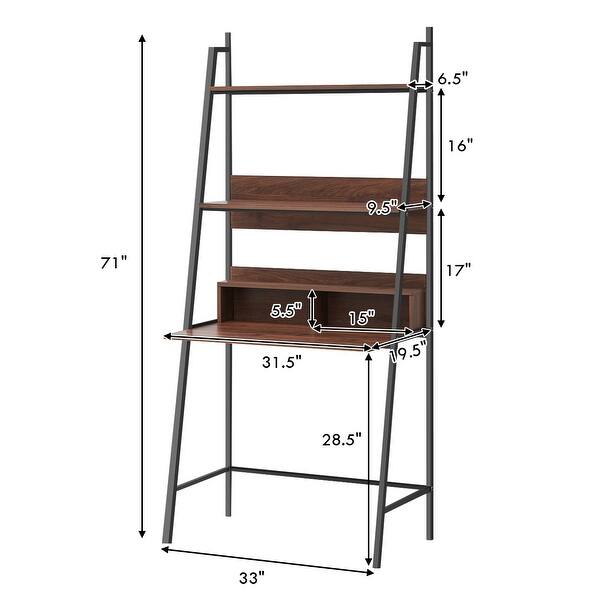 Costway Ladder Computer Desk Bookcase Wall Bookshelf Laptop Desk w ...
