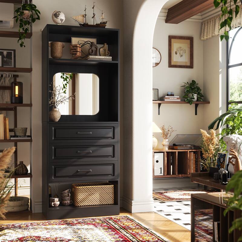 Cimly 25'' Freestanding Closet System with Drawers and Mirror, Display ...