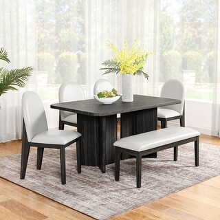 Modern 6 Piece Kitchen Dining Table Set with 60 inch Rectangular Wood ...