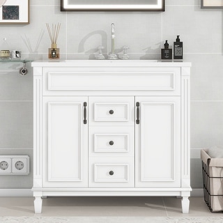 36" Freestanding Bathroom Vanity with White Integrated Ceramic Sink ...