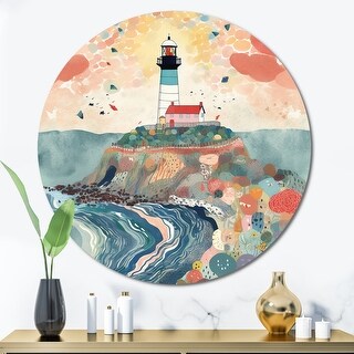 Designart "Coastal Guiding Light III" Coastal Metal Circle Wall Art ...