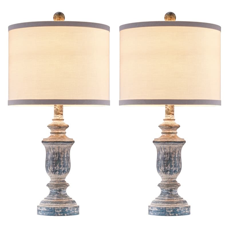 KAWOTI 22" Rustic Table Lamp Set with Fabric Shade(Set of 2) - W11" * H ...