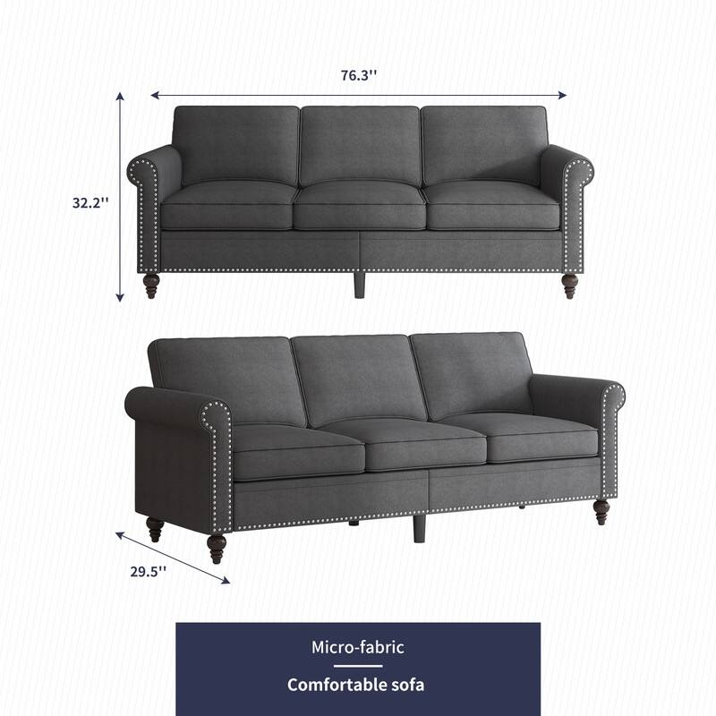 Mixoy W76'' Modern Soft Linen Fabric 3-Seater Sofa Couch with Rivet ...