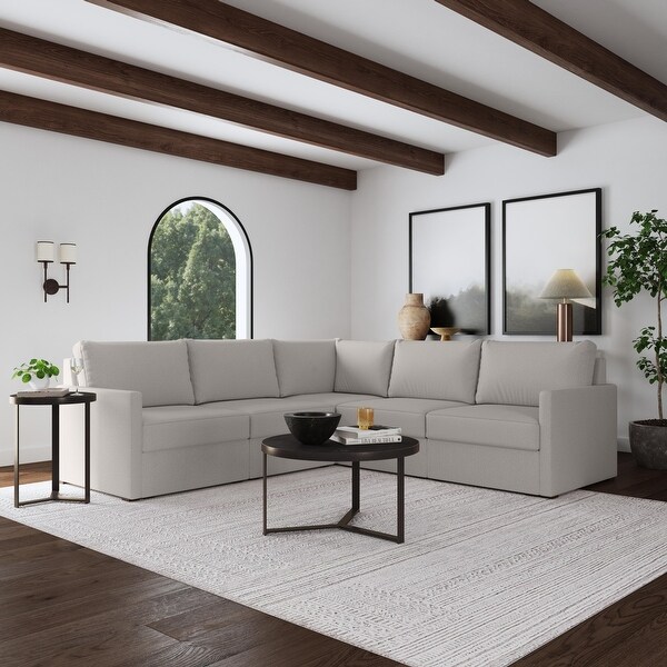 Flex 102 in. W Straight Arm 5 PC Polyester Performance Fabric Modular Sectional Sofa Frost Light Gray by FLEXSTEEL Bed Bath Beyond 37246809