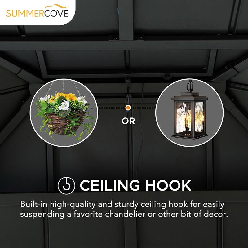 Sunjoy 10 ft. x 12 ft.Solar Powered/Led Light Hardtop Steel Gazebo ...