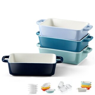 LOVECASA 4-Piece Porcelain Shallow Baking Dish with Double Handle - On ...