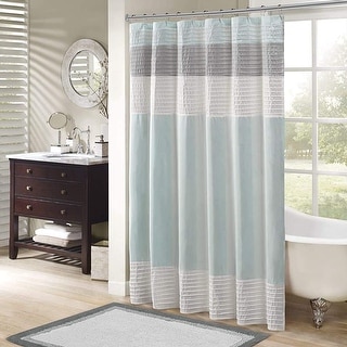 Faux Silk Pieced Striped Modern Microfiber Bath Curtains, 72x72 Inches ...