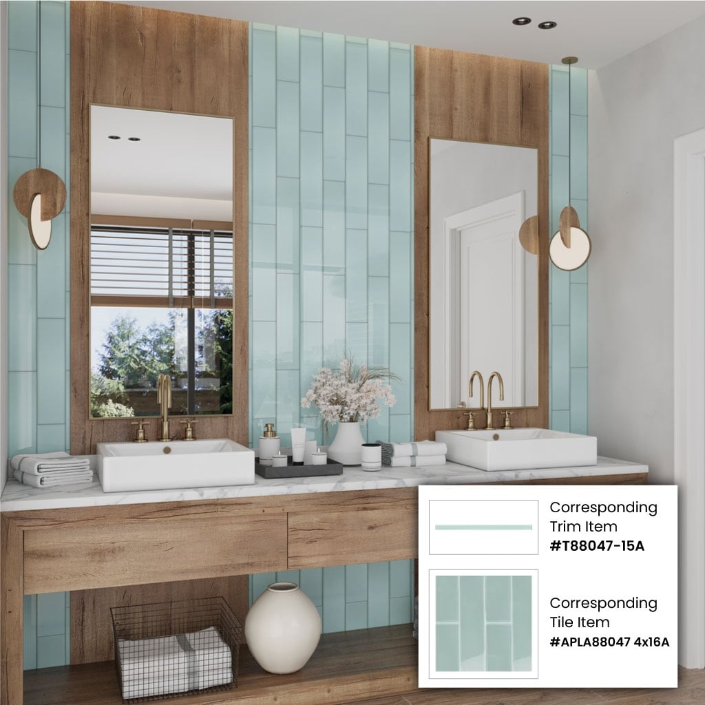 Apollo Tile 12 Pack 4-in x 16-in Cadet Blue Rectangular Subway Glossy ...