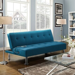 Modern Fabric Convertible Futon with USB, Blue - Bed Bath & Beyond ...