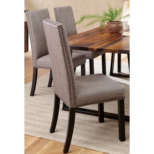 Casual Design Grey Parson Dining Chairs with Nailhead Trim (Set of 2 ...