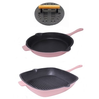 BergHOFF Neo 3pc Cast Iron Fry Pan & Grill Pan Set with Slotted Steak ...