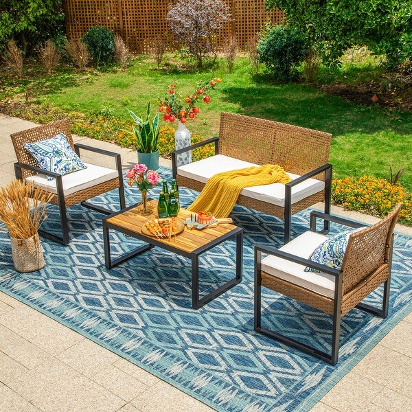 3 Piece Outdoor Wicker Conversation Bistro Set, All-Weather Rattan ...