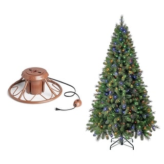 Home Heritage Rotating Tree Stand Base w/ Cascade 7 Ft Pre-Lit Holiday ...