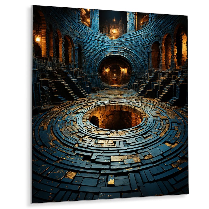 Designart "Ancient Stone Maya Labyrinth II" Maze Metal Wall Art - Blue ...