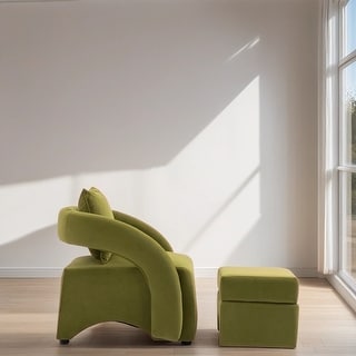 Accent Chair with Ottoman Mid Century Modern Barrel Chair Upholstered ...