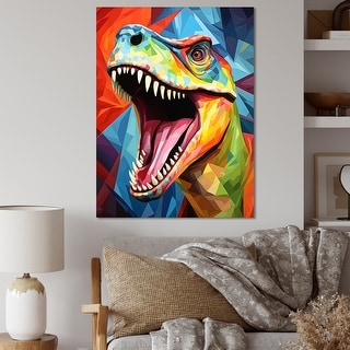 Designart "Cubist Colorful Trex Dino I" Dinosaur Wall Art Multi ...