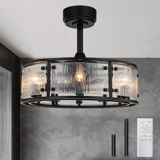 20 inch Caged Ceiling Fan with Light and Remote with Water glass - Bed ...