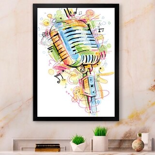 Designart "Music Microphone Abstract Design" Modern Framed Wall Decor ...