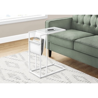 White Leather Look White Metal C Shaped Table with Magazine Storage ...