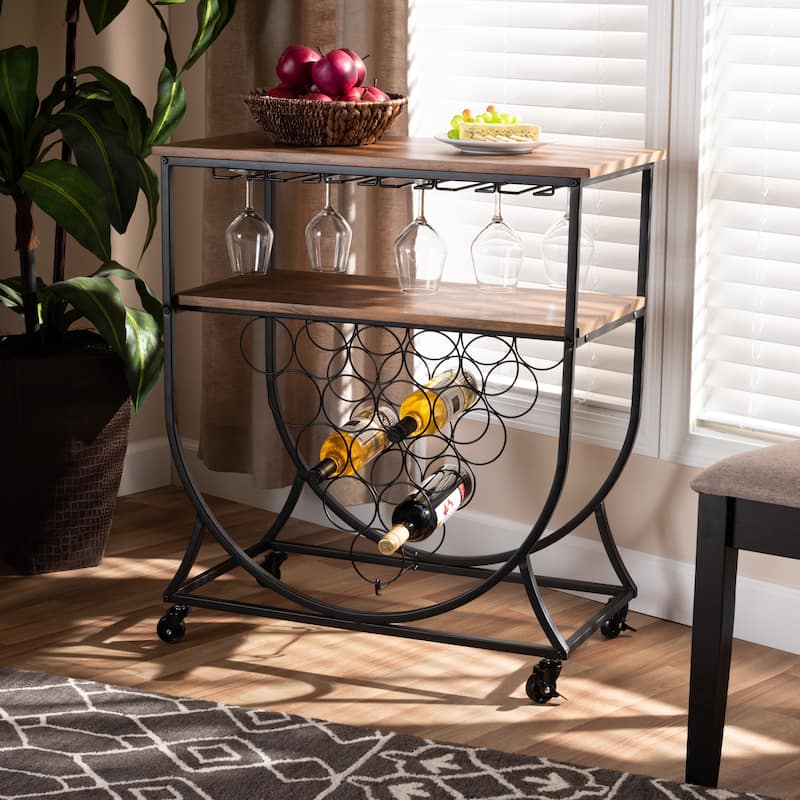 Dania Antique Vintage Industrial Metal and Wood Mobile Wine Bar Cart ...