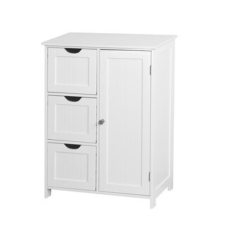 Bathroom Storage Cabinet, White Floor Cabinet with 3 Large Drawers and ...