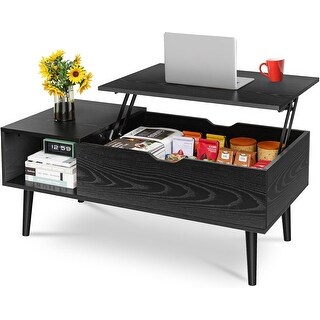 Lift Top Coffee Table with Hidden Storage and Shelf, Adjustable Center ...