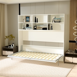 Metal Frame Horizontal Murphy Bed with Shelf Storage for Bedroom or ...