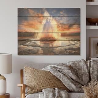 Designart "Volcanic Eruption At Sunset" Geyser Wood Wall Decor ...