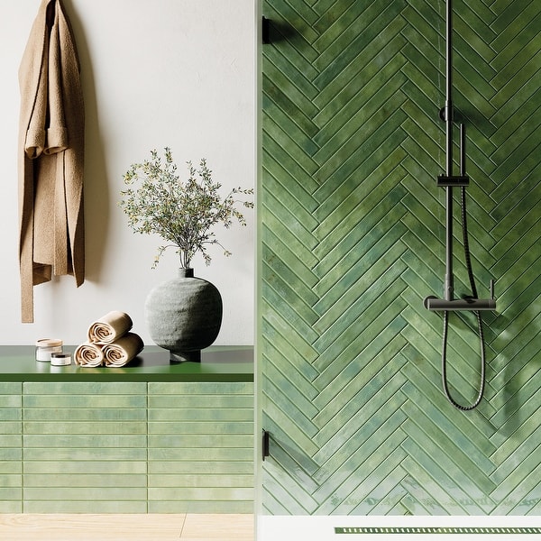 Merola Tile Scottsdale Green 1-7/8" x 17-3/4" Porcelain Floor and Wall ...