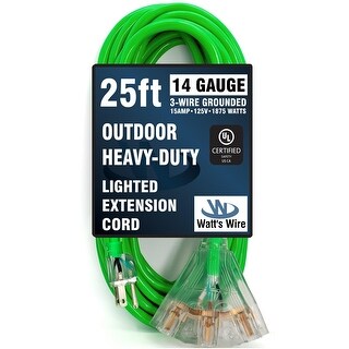 25 ft - 14 Gauge Heavy Duty Extension Cord - 3 Outlet Lighted SJTW ...
