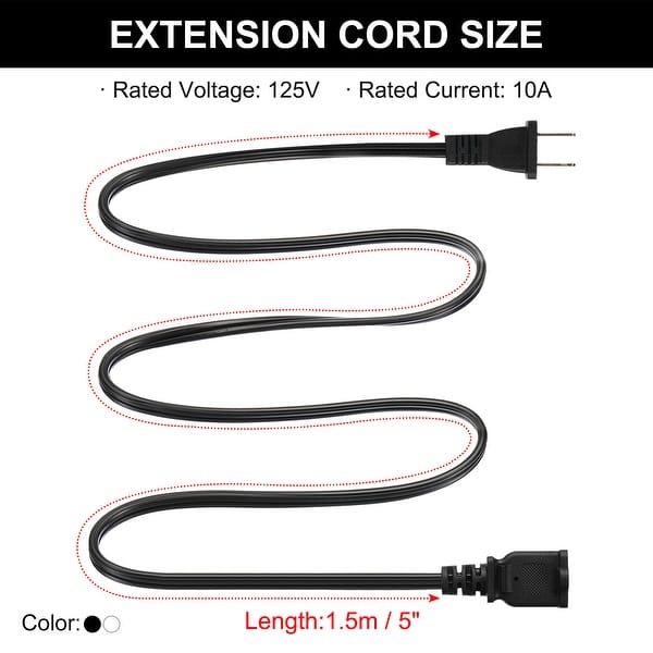 5Ft Extension Cord 18AWG 2 Prong Power Wire Low-Profile Plug Cord 2Pcs ...