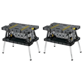 Keter Folding Portable Workbench Sawhorse w/12 In Clamps, Black/Yellow ...