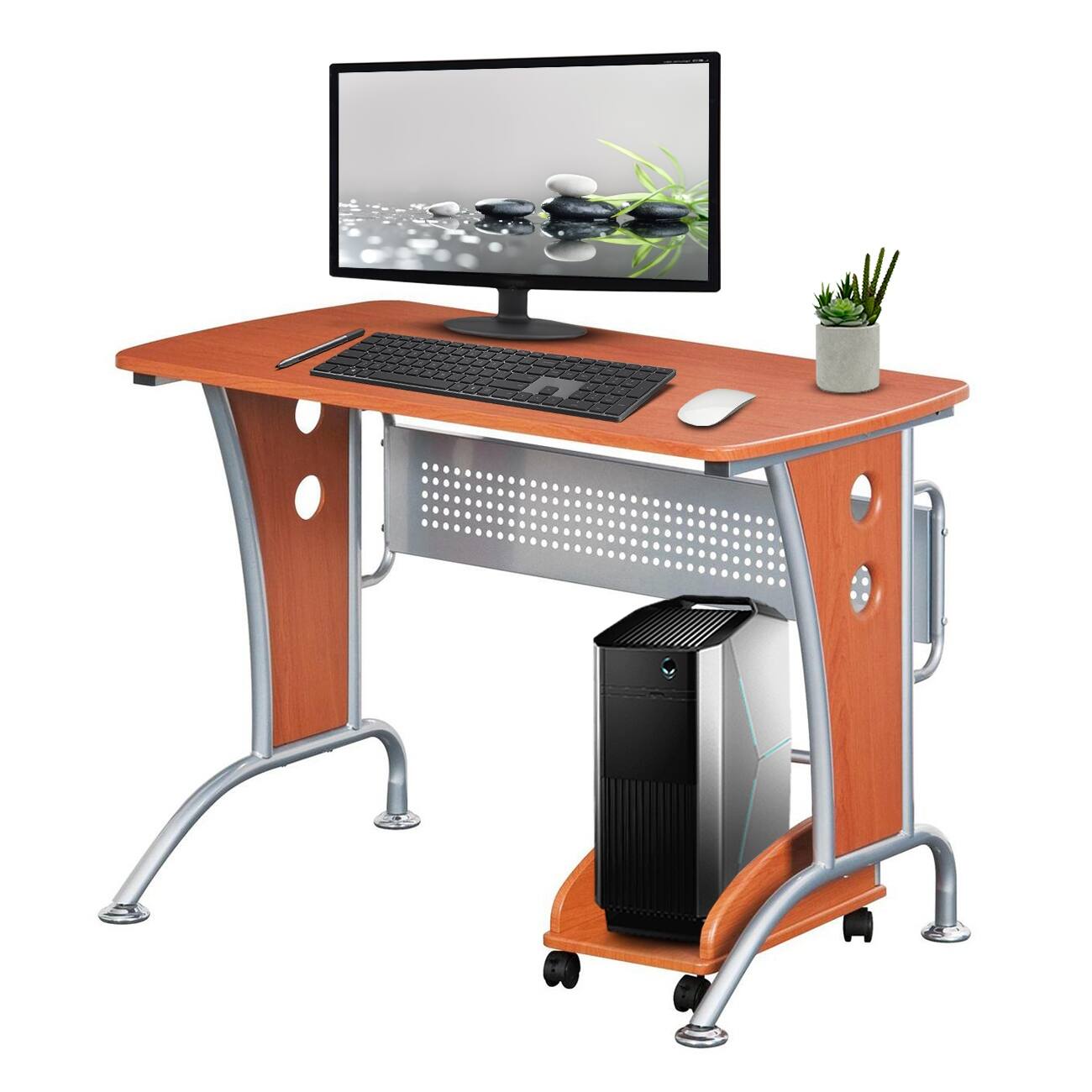 Modern Computer Desk With Mobile CPU Caddy - Bed Bath & Beyond - 38446577