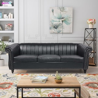 PU Rolled Arm Chesterfield 3 Seater Sofa - Bed Bath & Beyond - 37308998