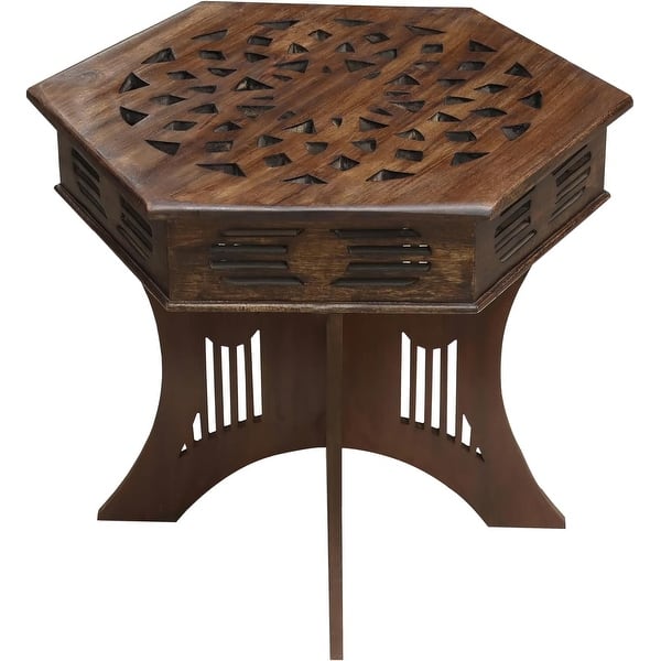 Hand Carved End Table - Boho Folding Design for Small Spaces - No Tools ...