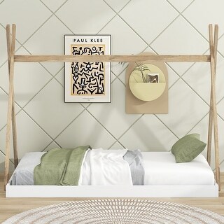 Twin Size Tent Floor Bed w/ Triangle Structure Upholstered Bed Frame ...