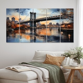 Designart "Teal Bridge Urban Reflections Slate" Architecture Metal Wall ...