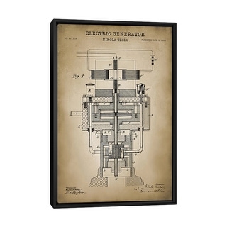 iCanvas "Tesla Electric Generator, Beige" by PatentPrintStore Framed ...