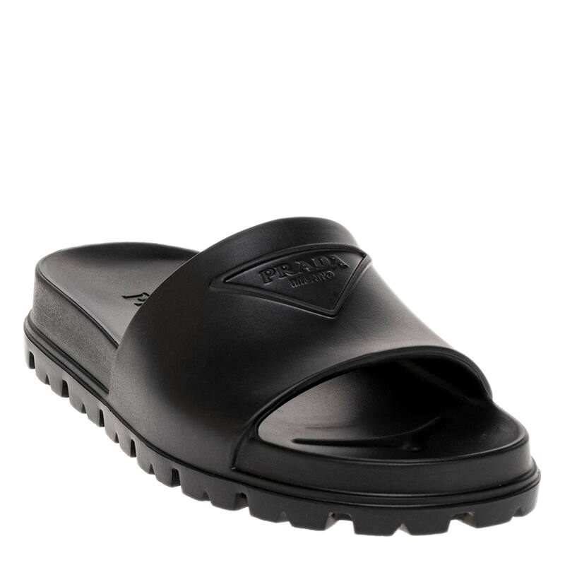Prada Logo Embossed Rubber Slides - Overstock - 43147308