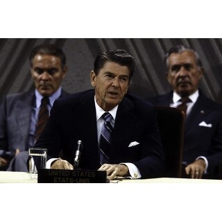 Ronald Reagan giving a speech with Alexander Haig and Donald Reagan in ...