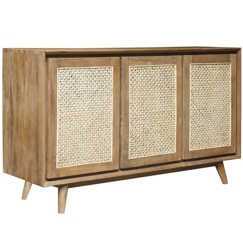 Recycled Teak Wood West Indies Cane Chest with 3 Doors - Overstock ...