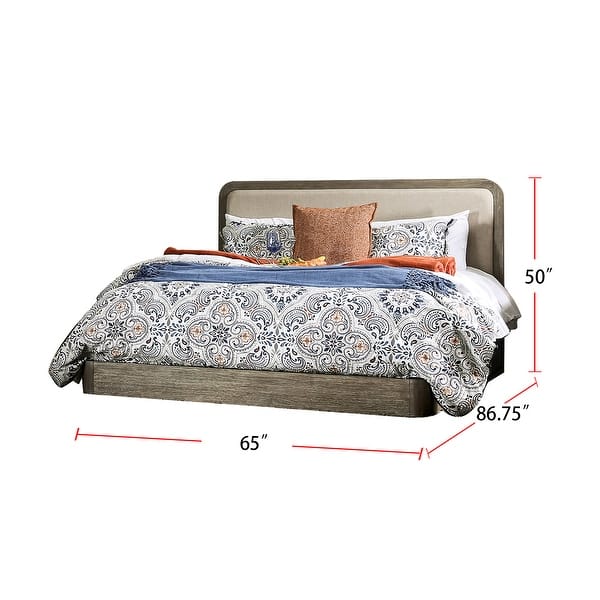 Wooden Bed with Padded Upholstery Headboard in Light Walnut And Beige ...