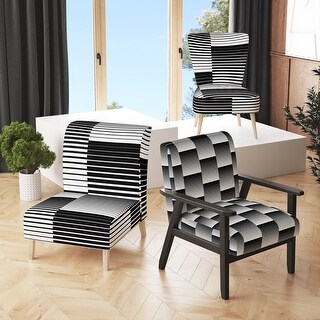 Designart "Black and White Abstract" Upholstered Patterned Accent Chair ...