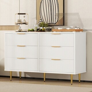 6 Drawer Dresser for Bedroom, Modern Wide Chest of Drawers with Metal ...