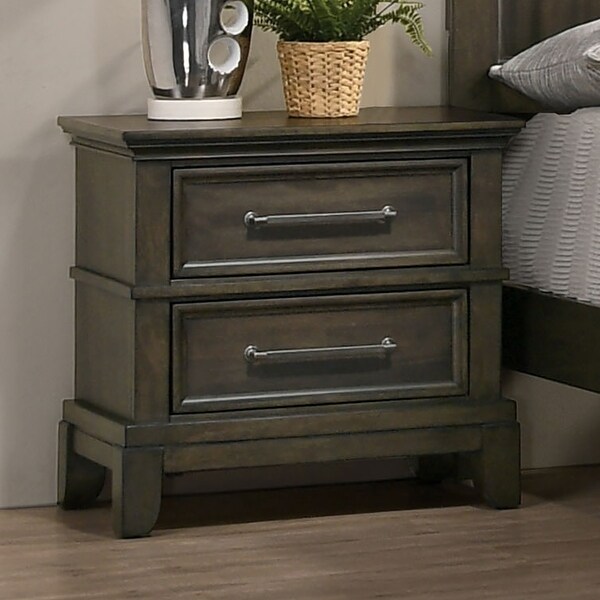 Contemporary 1pc Nightstand Solid Wood Veneer Pewter Bar Pulls Crown Molding Details Bedroom Furniture Bed Bath Beyond 39475314